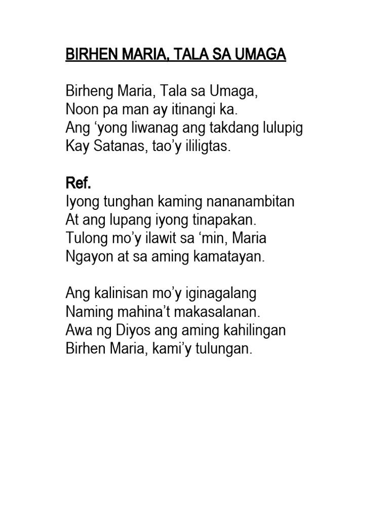 Birhen Maria, Tala Sa Umaga | PDF