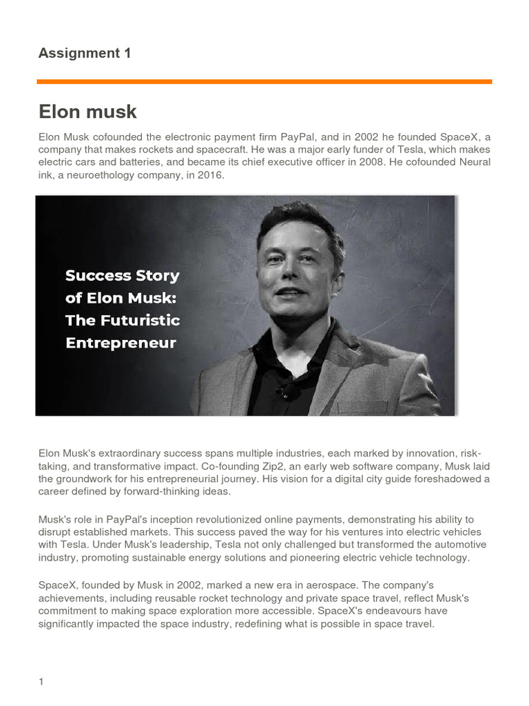 (EDE) Assignment 1 | Download Free PDF | Elon Musk | Space X