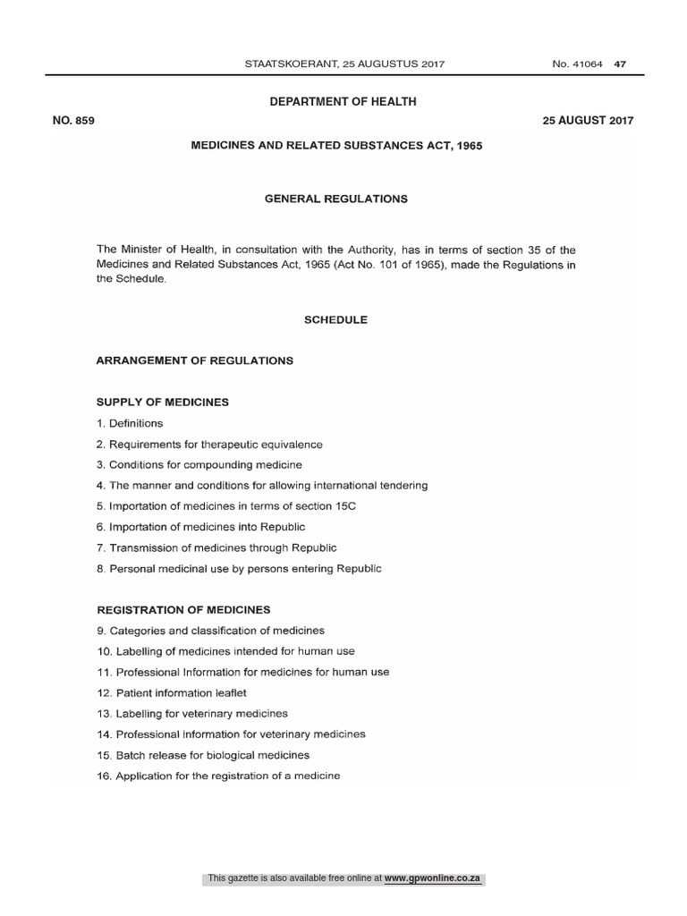 Medicines Act General Regulations 2017 | PDF | Pharmacy | Medical ...