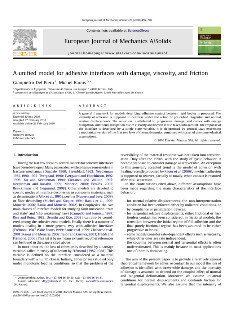 Adhesive Interface Model Framework | PDF | Friction | Viscosity
