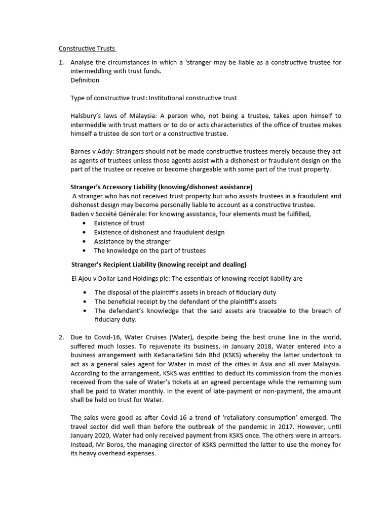 Constructive Trusts Tutorial | PDF | Finance & Money Management