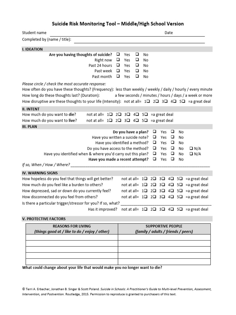 Suicide Risk Monitoring Tool for Schools | PDF | Suicide | Mental Health