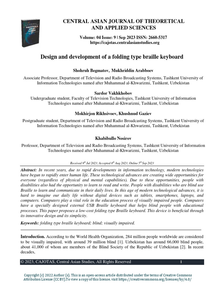 Design and Development of A Folding Type Braille Keyboard | PDF ...