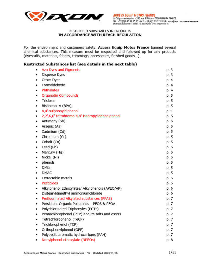 REACH Compliance: Restricted Substances | PDF | Chemical Substances ...