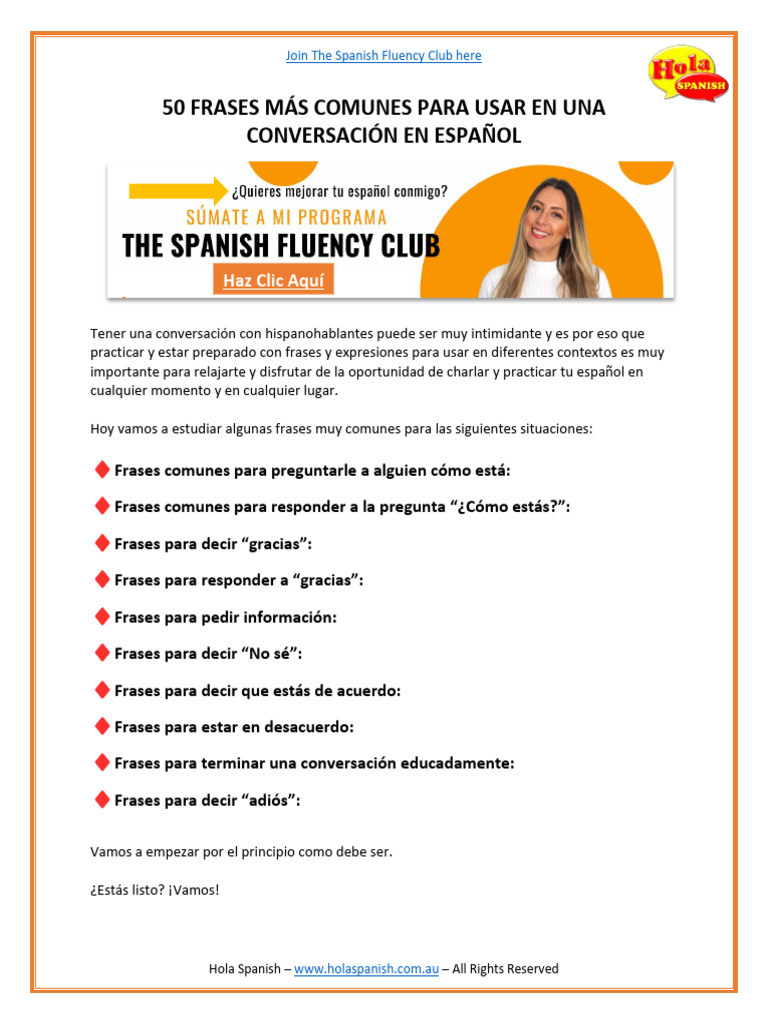 50 Frases Comunes para Usar en Una Conversación en Español | PDF