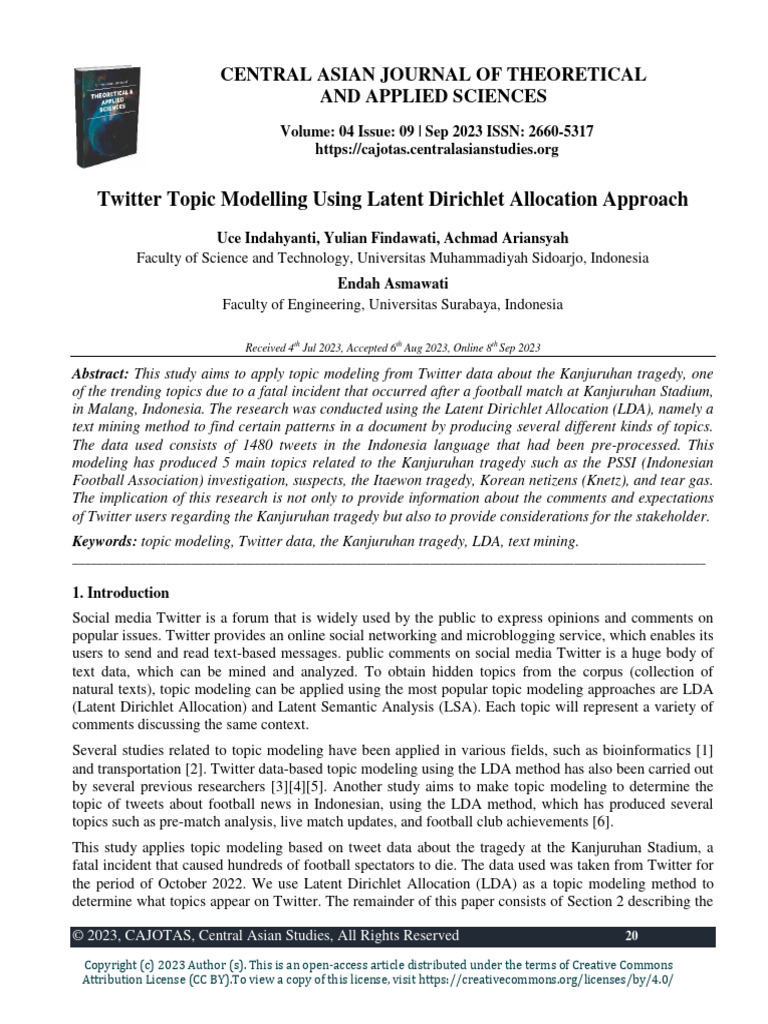 Twitter Topic Modelling Using Latent Dirichlet Allocation Approach | PDF | Computing | Cognitive ...