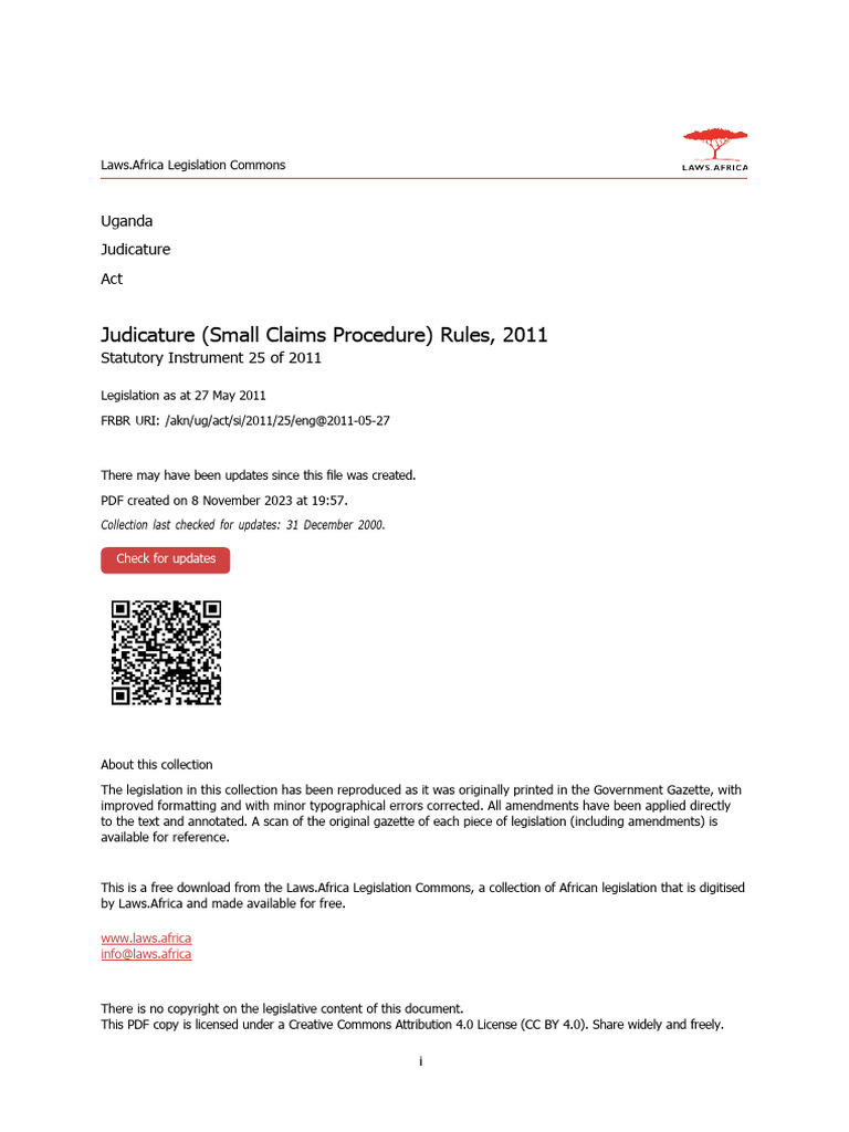Judicature (Small Claims Procedure) Rules 2011 | PDF | Law | Home & Garden
