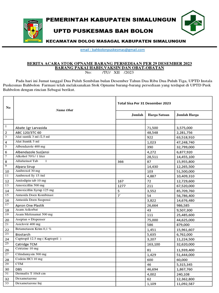 BERITA ACARA Stok Op23 | PDF