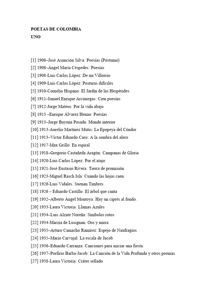 Poetas Colombianos y Sus Obras | PDF | Poesía | Poetas