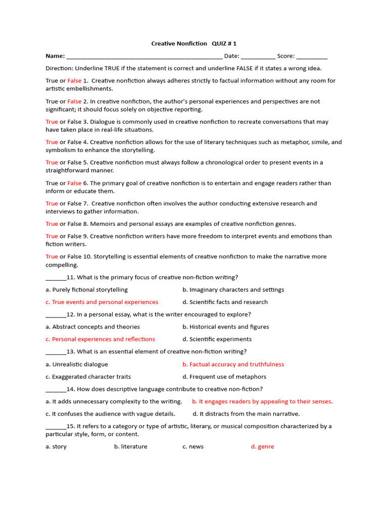 Creative Nonfiction QUIZ #1 | PDF