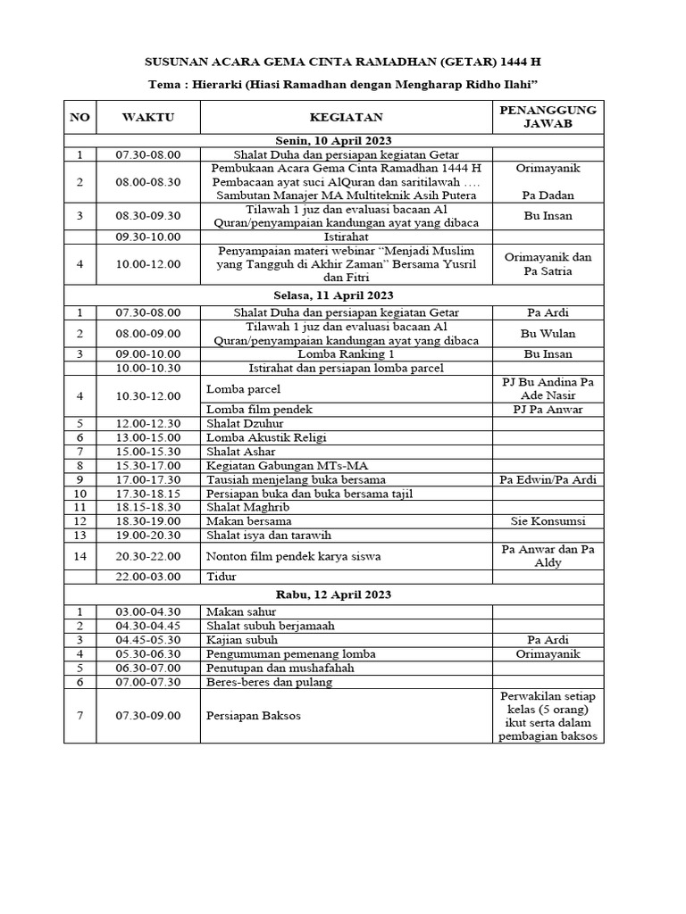 Susunan Acara Gema Cinta Ramadhan 1444 H | PDF