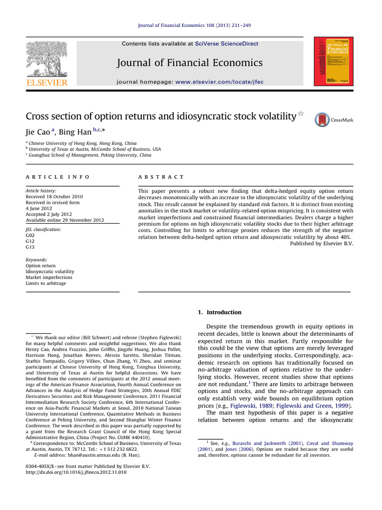 8、Cross Section of Option Returns and Idiosyncratic Stock Volatility（2013JFE） | PDF | Option ...