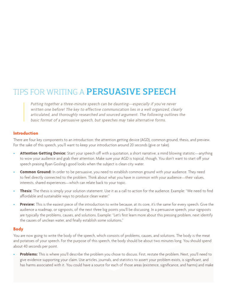 How To Write A Persuasive Speech Example | Download Free PDF | Rhetoric ...