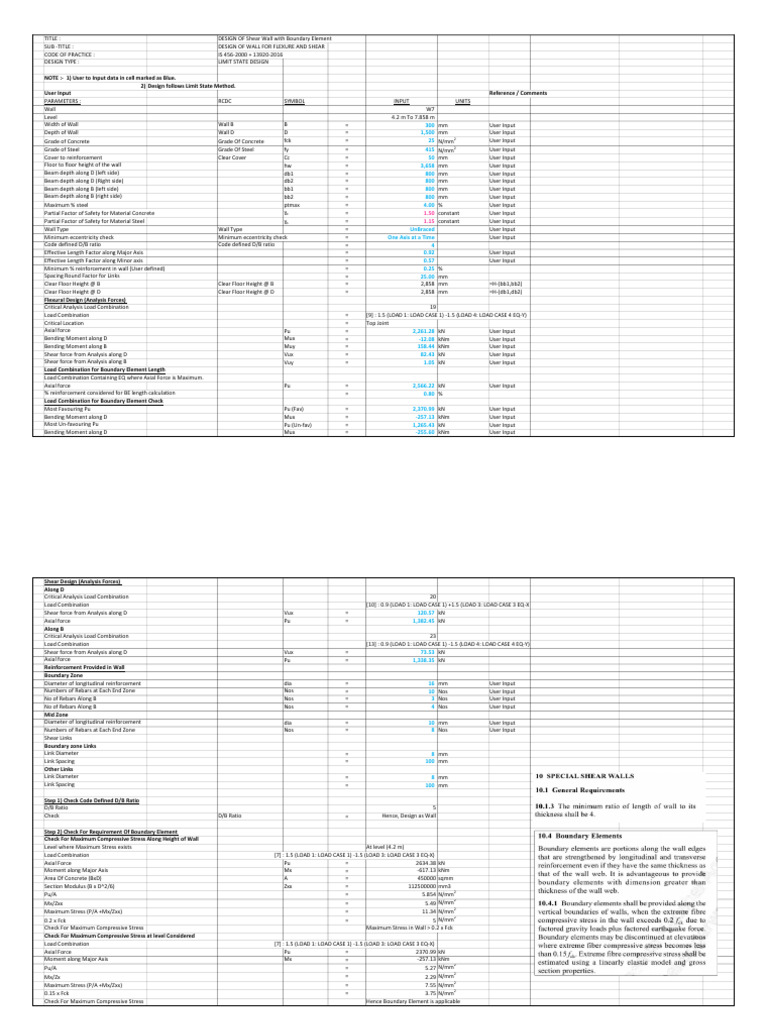 4530.shear Wall Design - Boundary Element - IS 13920-2016 - Validation Sheet | PDF | Stress ...