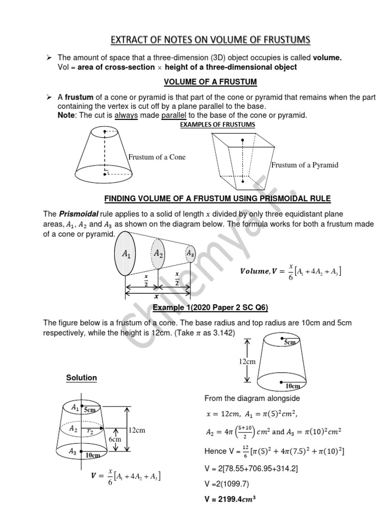 Extract of Notes On Volume of A Frustum. | Download Free PDF | Volume ...