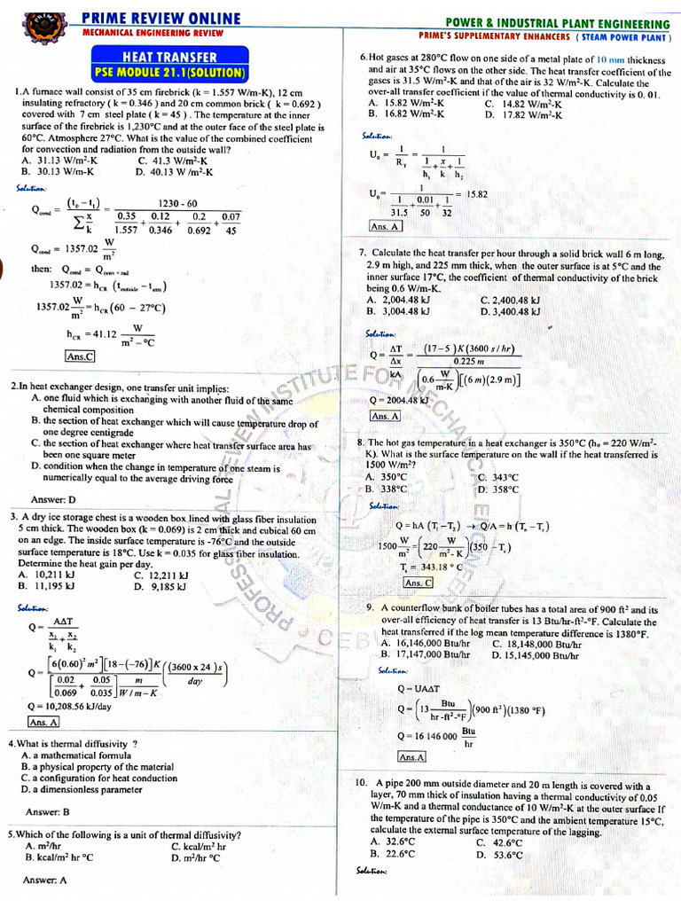 Answer Key V2.0 (Heat Transfer) | PDF