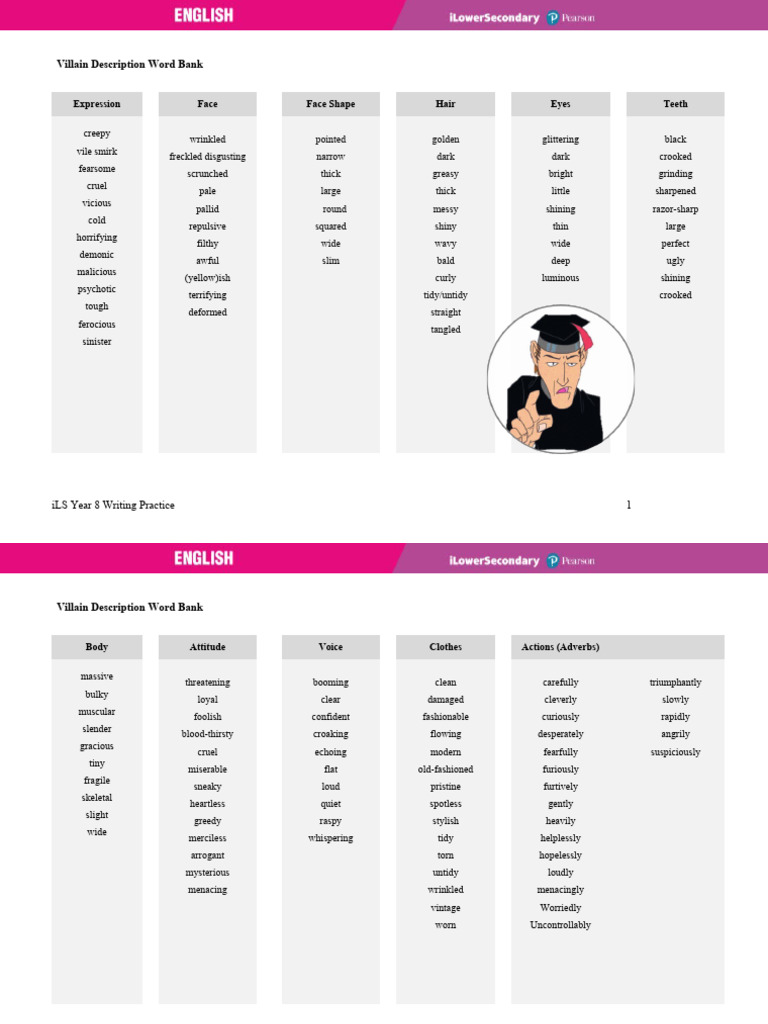 iLS Writing Word Bank For Villain Description | PDF
