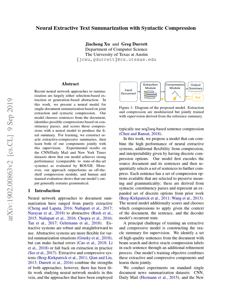 Neural Extractive Text Summarization With Syntactic Compression | PDF | Phrase | Language Mechanics