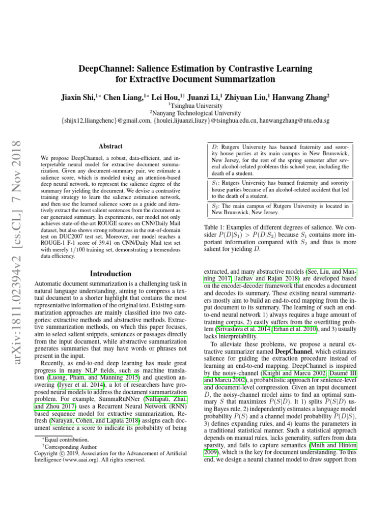 Deepchannel: Salience Estimation by Contrastive Learning For Extractive Document Summarization ...