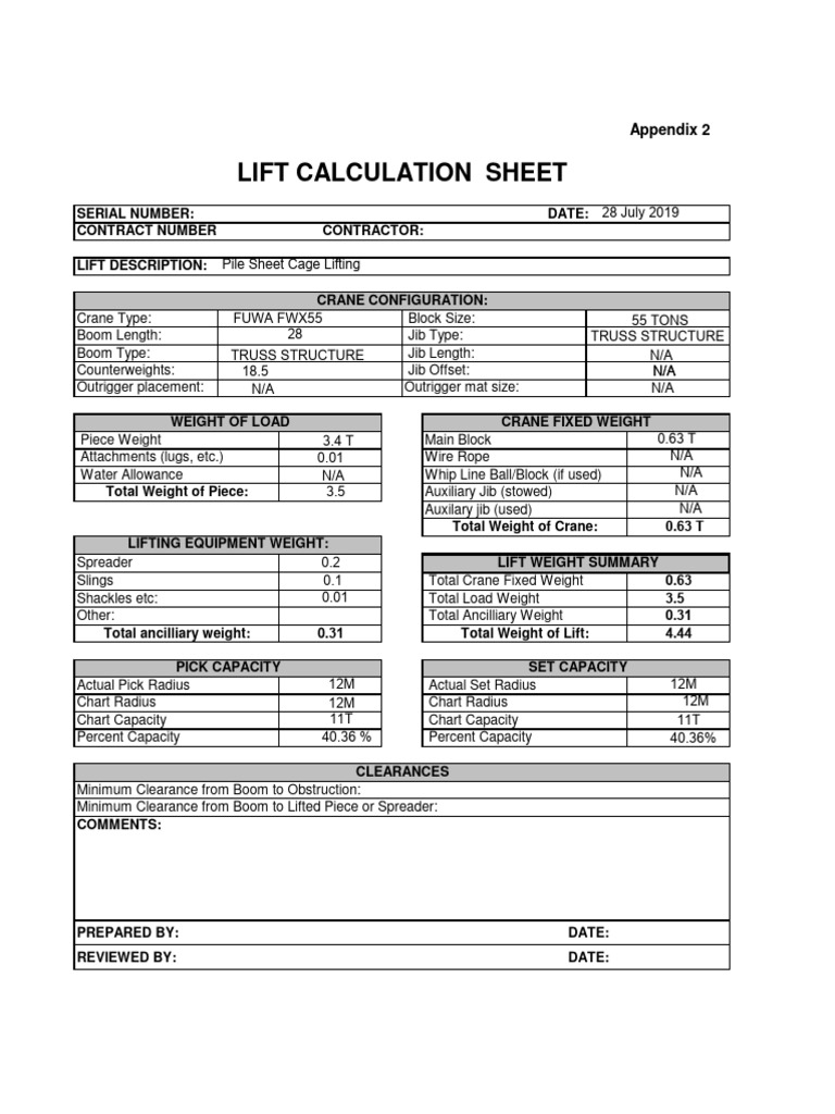 Lift Calculation Sheet-T147 | PDF | Crane (Machine) | Machines