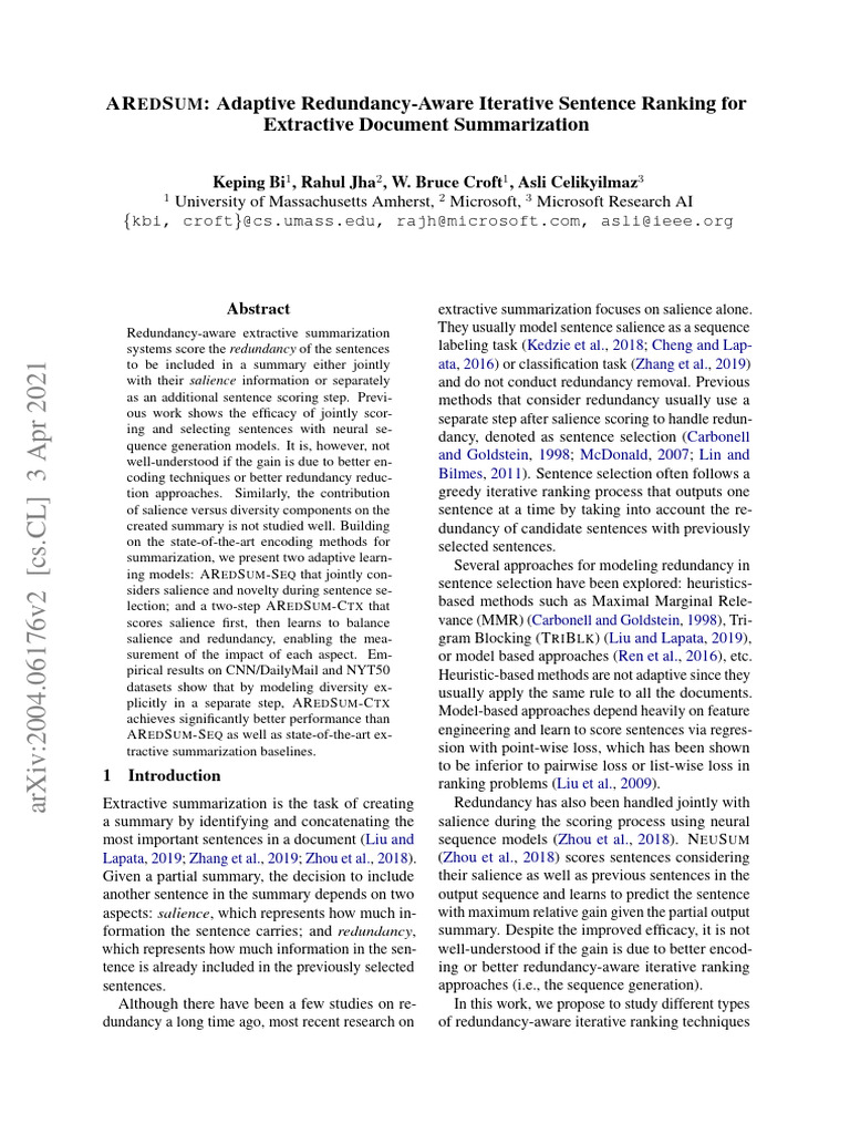 Ar S Adaptive Redundancy Aware Iterative Sentence Ranking For Extractive Document Summarization