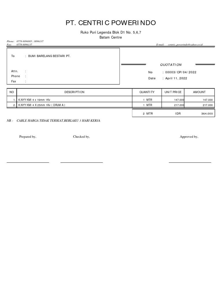 Form Quotation-1 | PDF