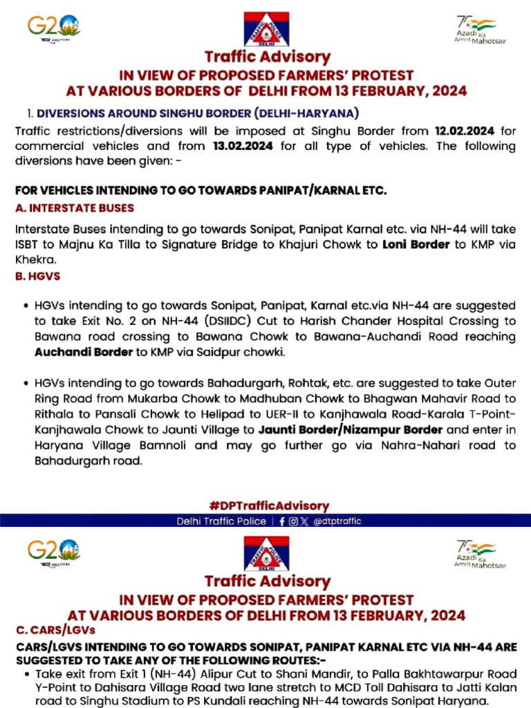 Traffic Advisory 13TH February 2024 | PDF | Delhi | Road Transport