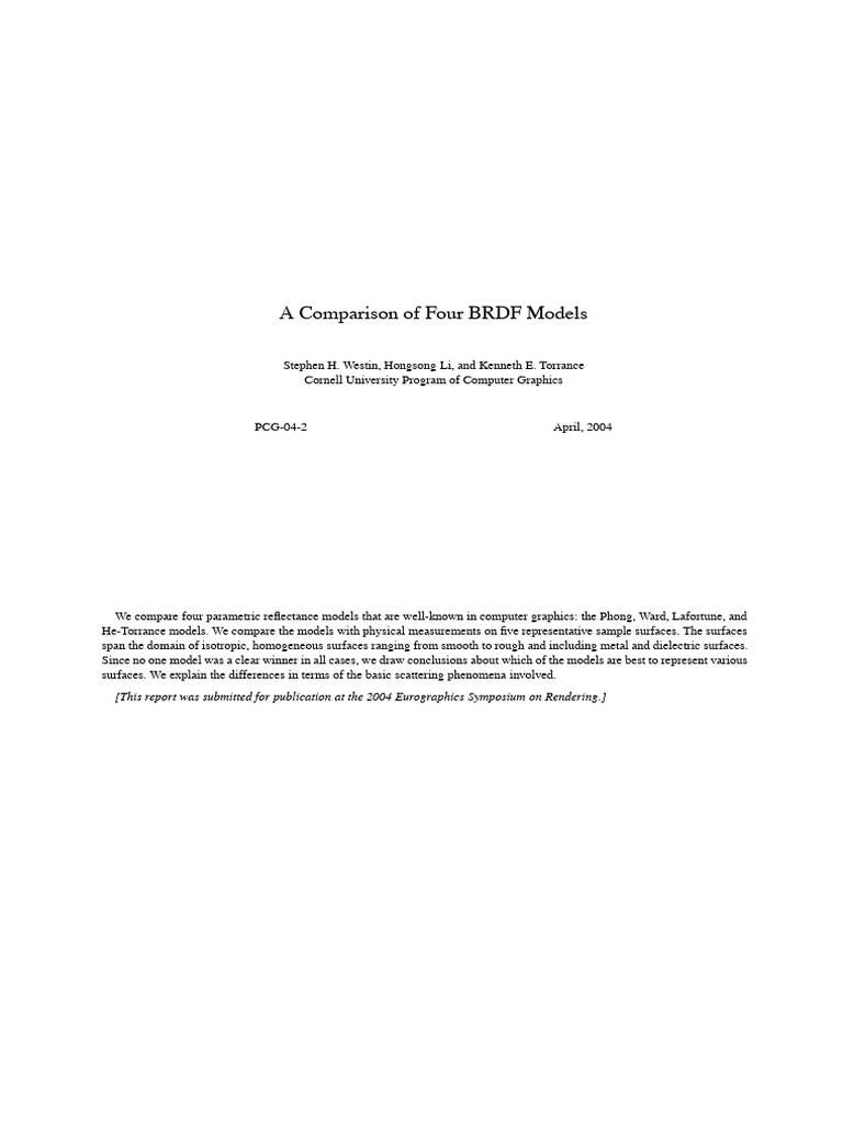 A Comparison of Four BRDF Models | PDF | Rendering (Computer Graphics) | Reflectance
