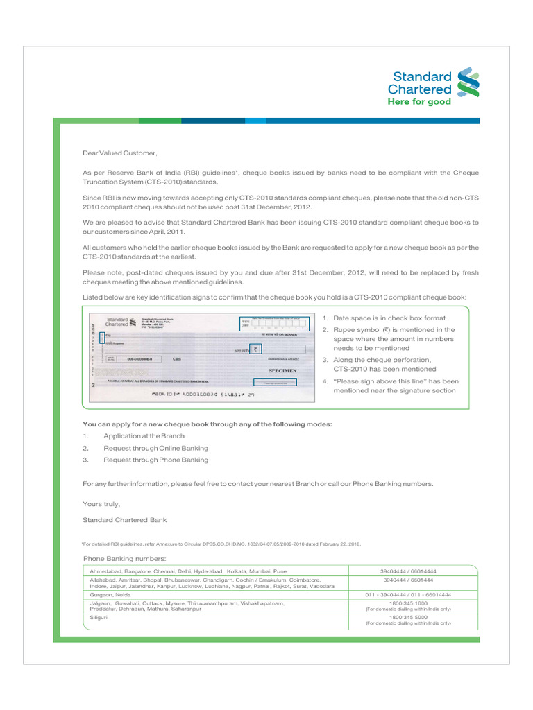 You Can Apply For A New Cheque Book Through Any of The Following Modes ...