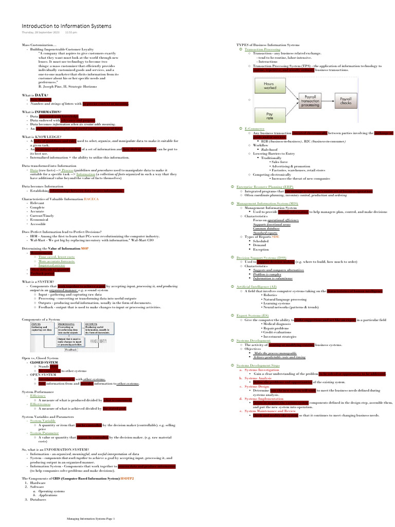 Introduction To Information Systems | PDF | Information | System