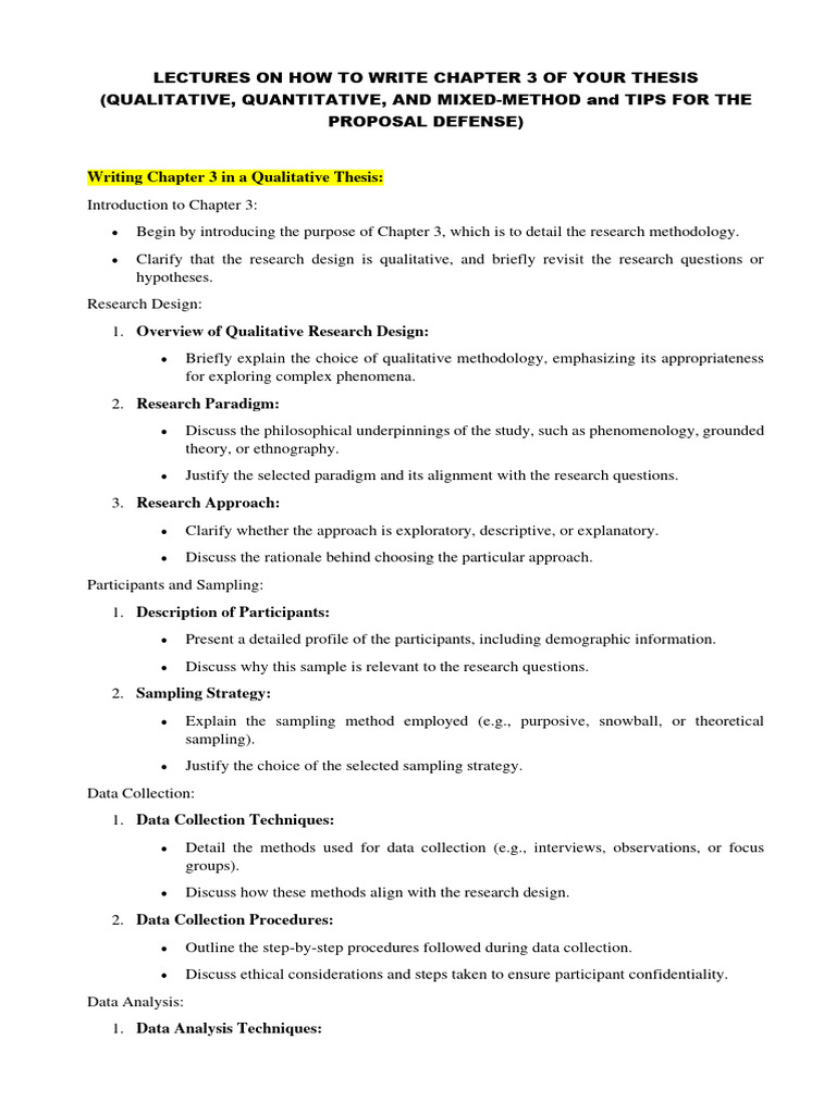 Lectures On How To Write Chapter 3 of Your Thesis | PDF | Methodology | Qualitative Research