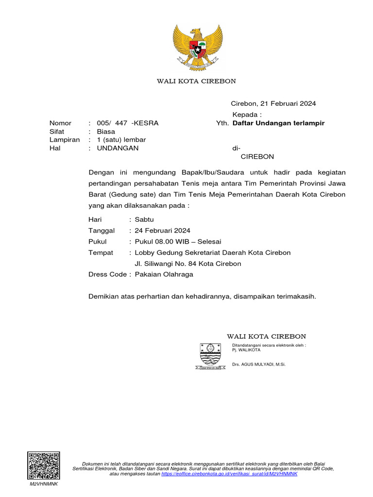 Undangan Pertandingan Tenis Meja Cirebon | PDF