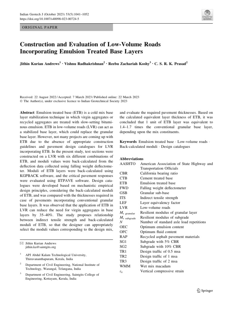 Construction and Evaluation of Low-Volume Roads Incorporating Emulsion ...