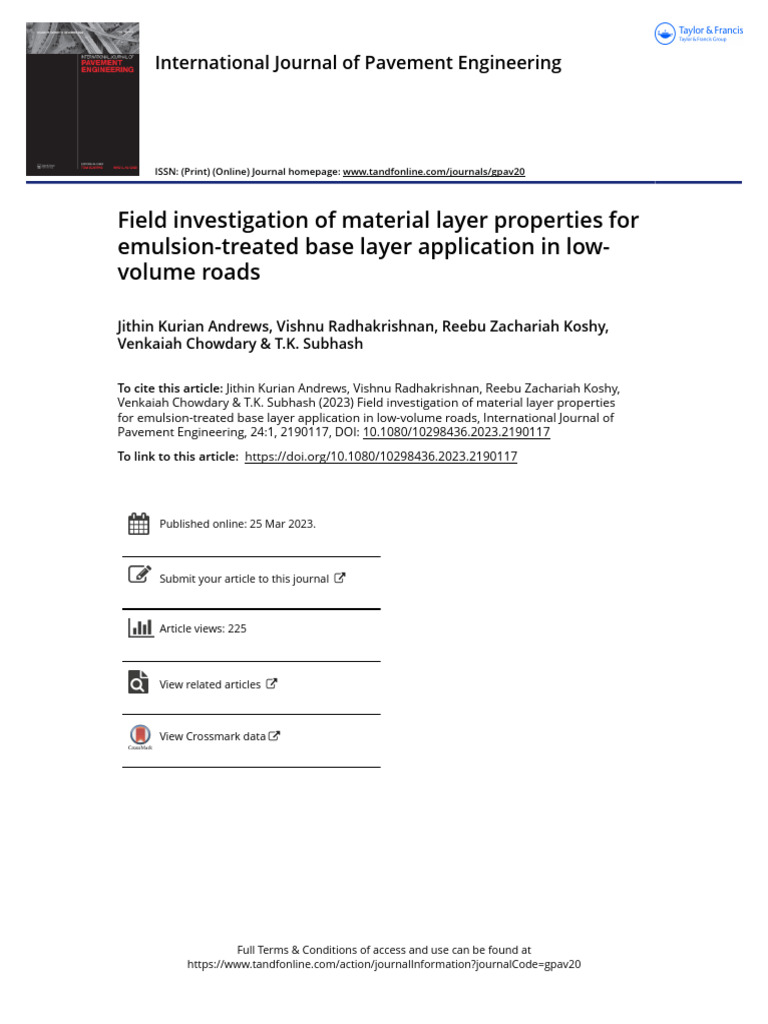 Field Investigation of Material Layer Properties For Emulsion-Treated ...