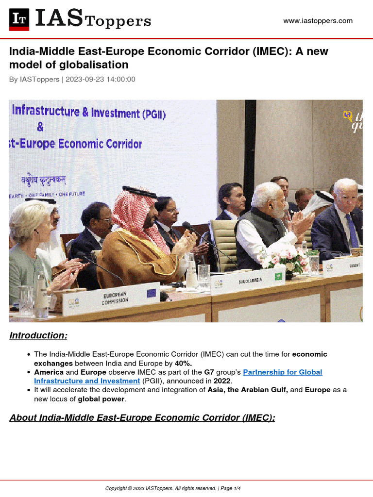 India Middle East Europe Economic Corridor Imec A New Model of ...