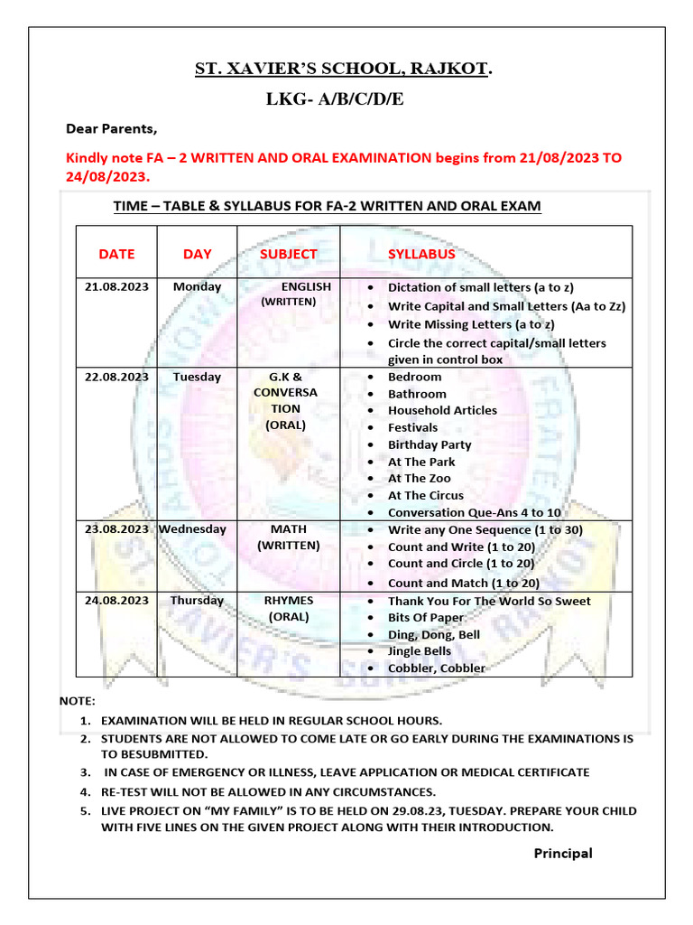 1363 LKG - Fa-2 Time-Table 2023-24 | PDF | Qualifications | Student ...