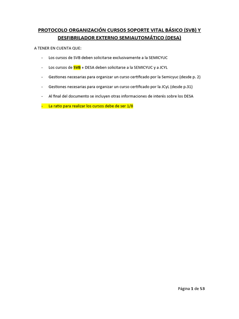 Protocolo Cursos SVB y DESA | PDF | Reanimación cardiopulmonar | Corazón