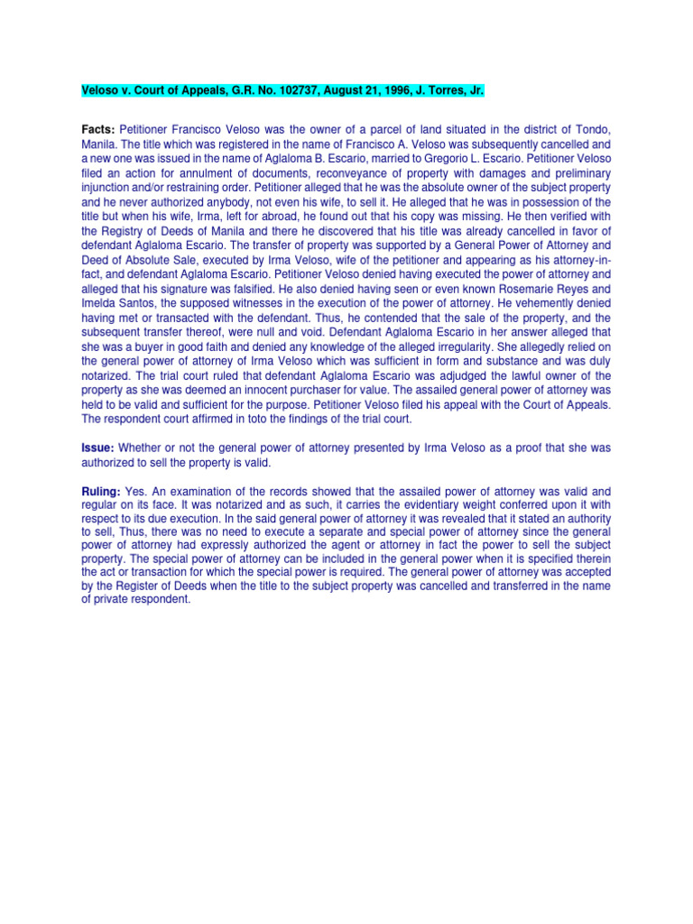 Veloso Case | PDF | Social Science | Law