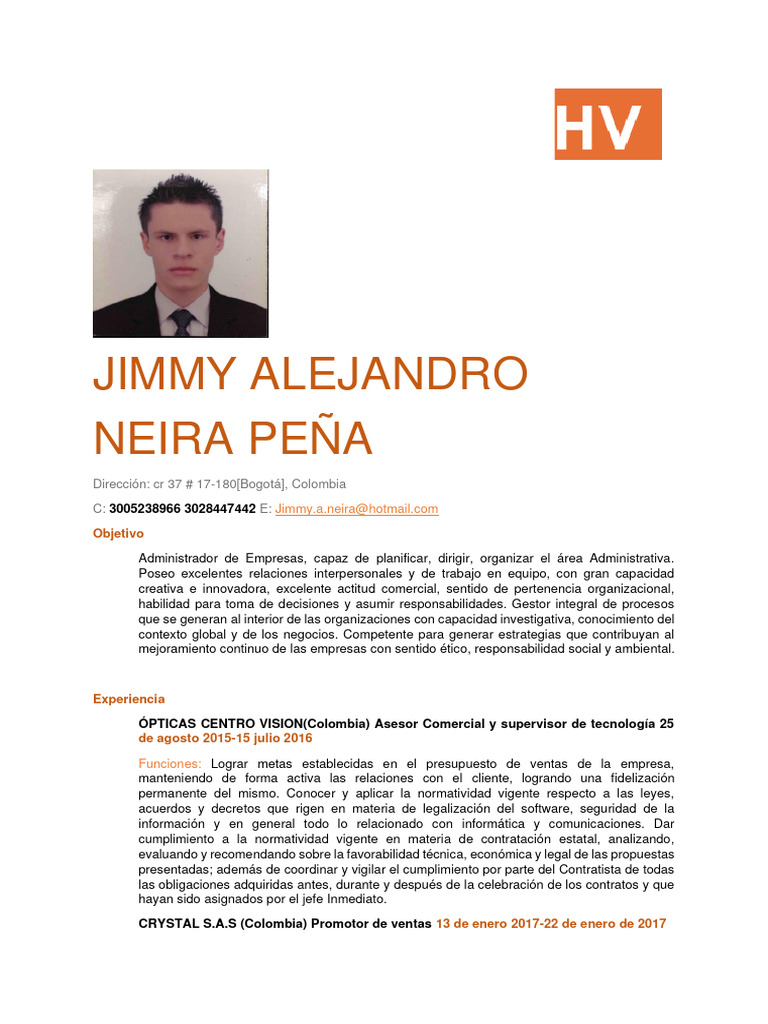 Jimmy Alejandro Neira Peña: Dirección: CR 37 # 17-180 (Bogotá), Colombia C: E | PDF | Business ...