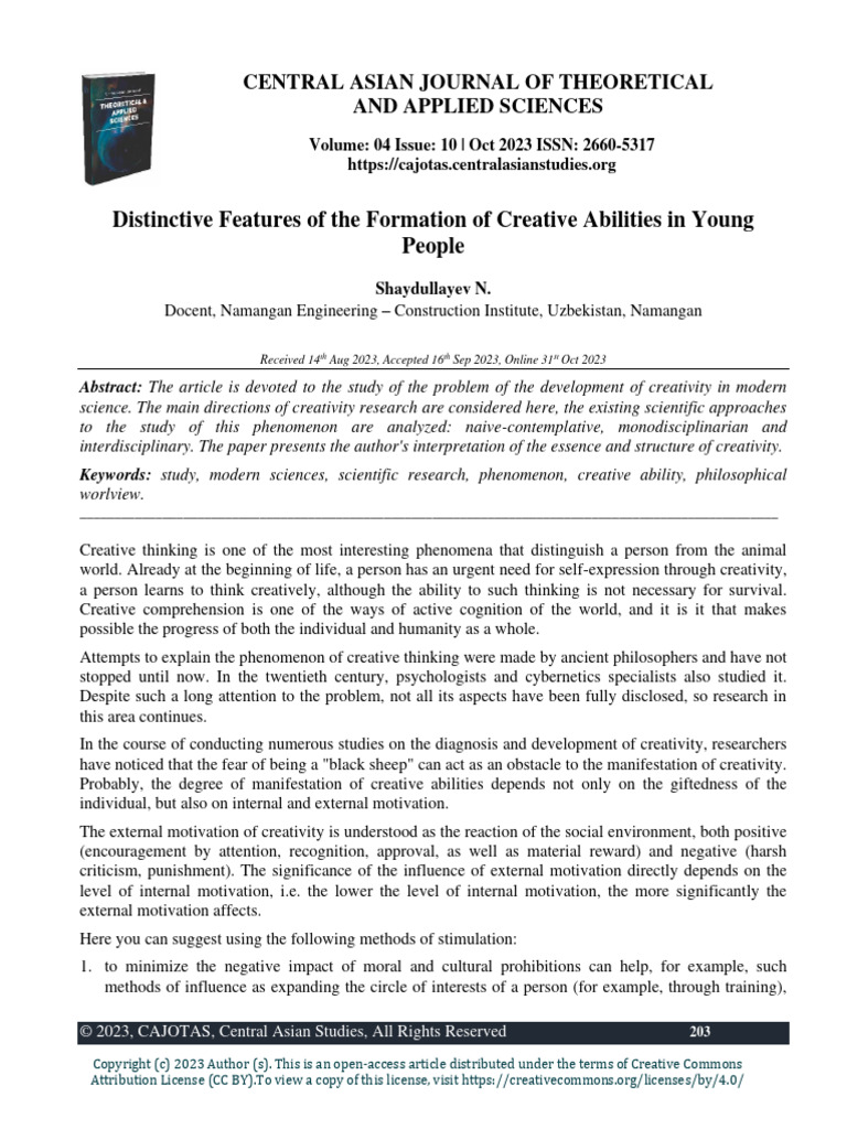Distinctive Features of The Formation of Creative Abilities in Young ...