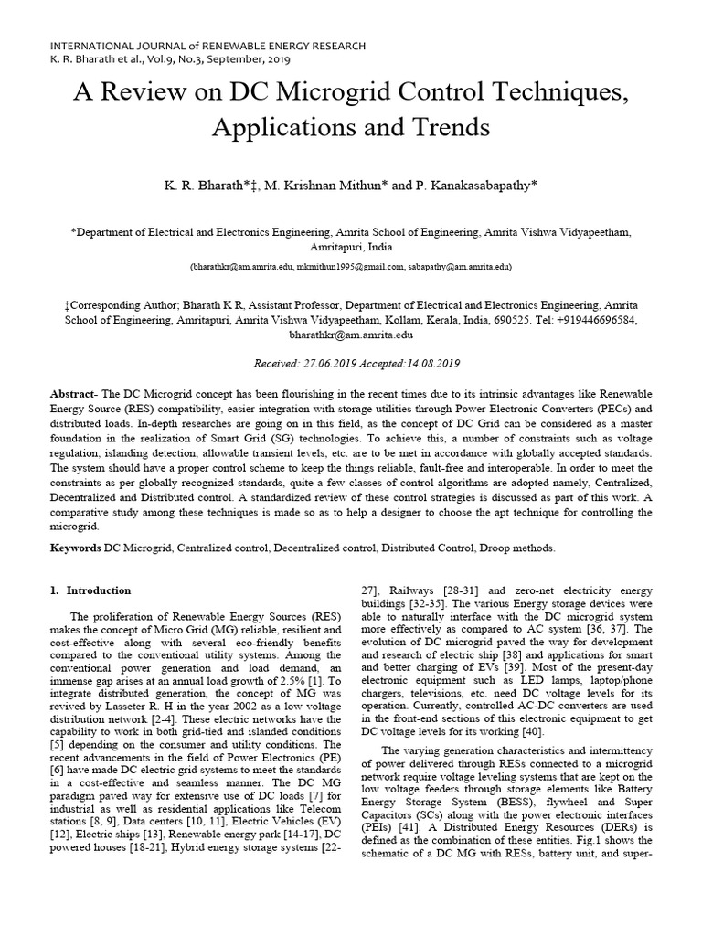 A Review On Dc Microgrid Control Techniques Pdf Electrical Grid Direct Current