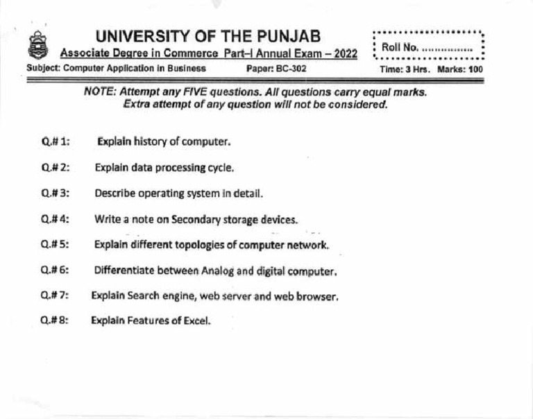 Computer Application in Business Past Paper 2023 Bcom Part 1 | PDF ...