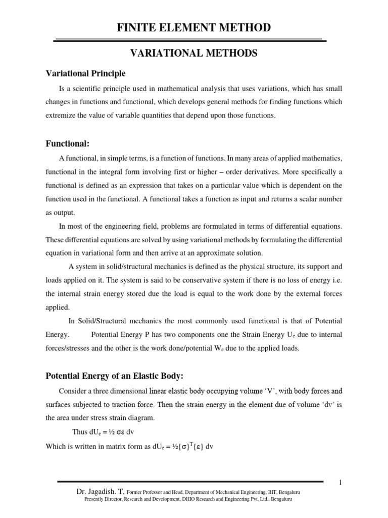 Variational Methods in Finite Element Analysis | PDF | Calculus Of ...