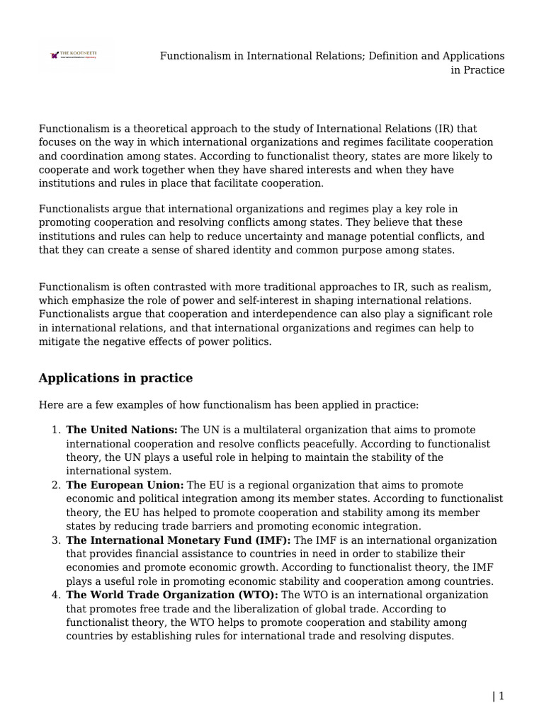 Functionalism in International Relations Definition and Applications in ...