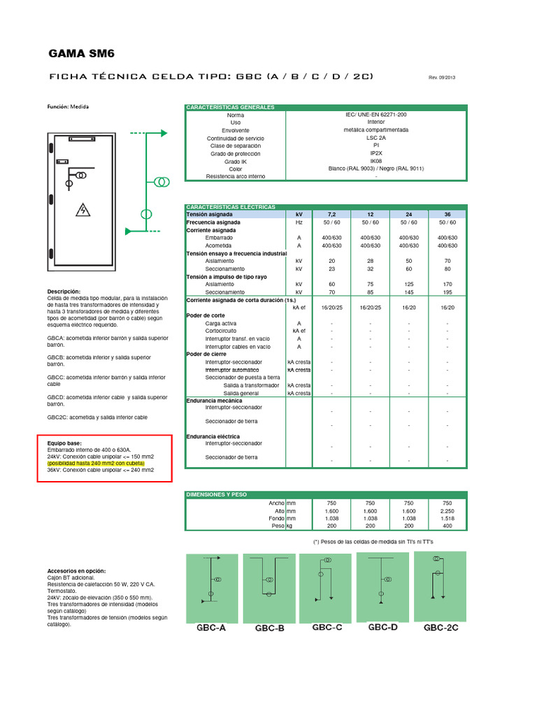 Ficha Técnica - SM6 - GBC | PDF | Corriente eléctrica | Transformador