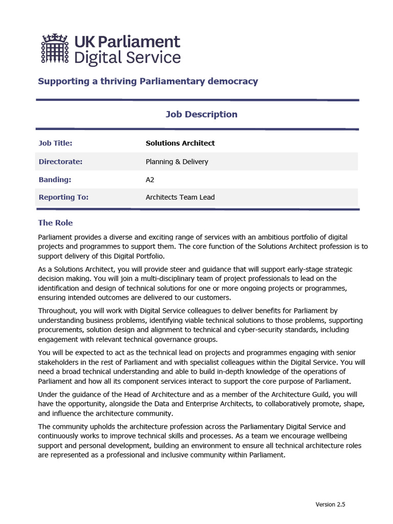 Solutions Architect Final JD | PDF