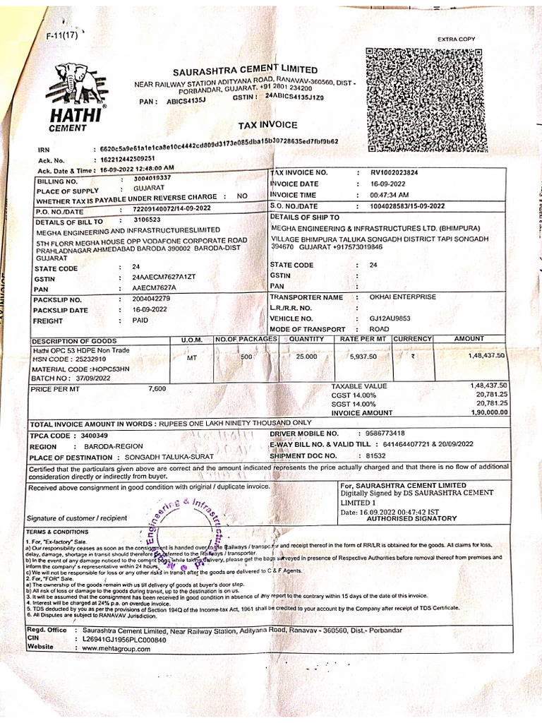 Cement Invoices | PDF