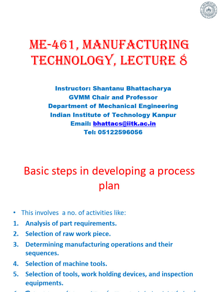 Manufacturing Technology (ME461) Lecture-8 | PDF | Technology & Engineering | Computers