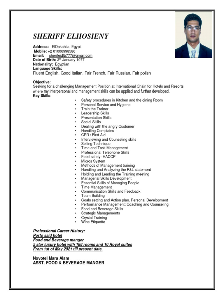 Sheriff Elhosieny (CV) | PDF | Hotel