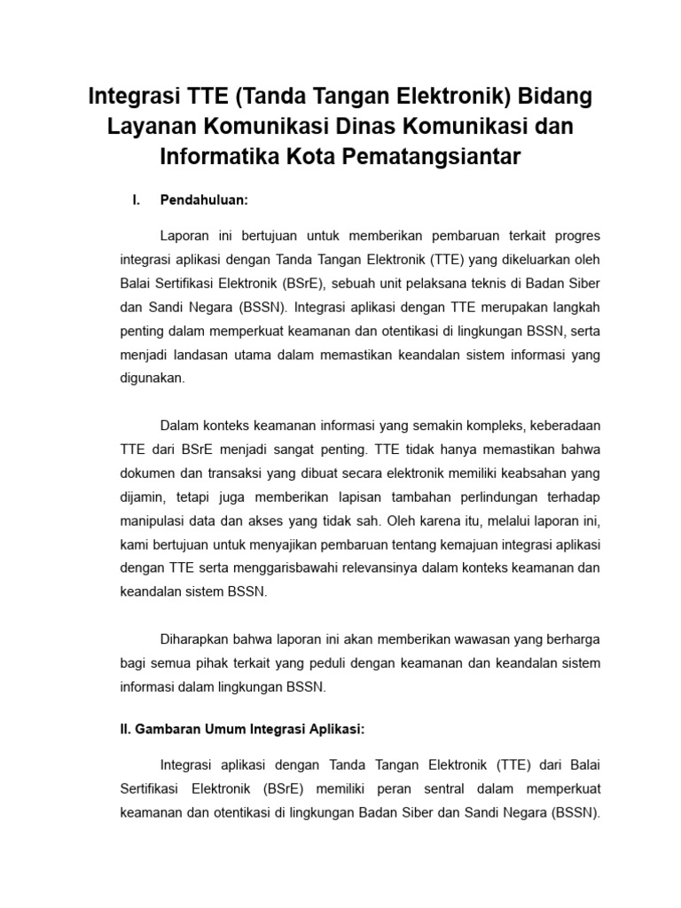 Progres Integrasi TTE (Tanda Tangan Elektronik) Bidang Layanan ...